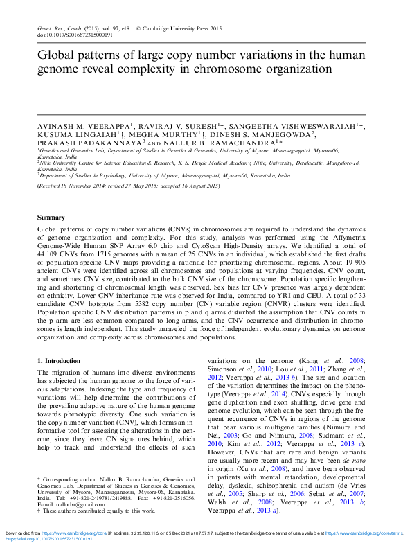 (PDF) Global patterns of large copy number variations in the human ...