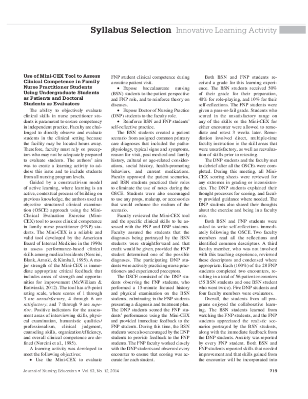 (PDF) Use of Mini-CEX Tool to Assess Clinical Competence in Family ...