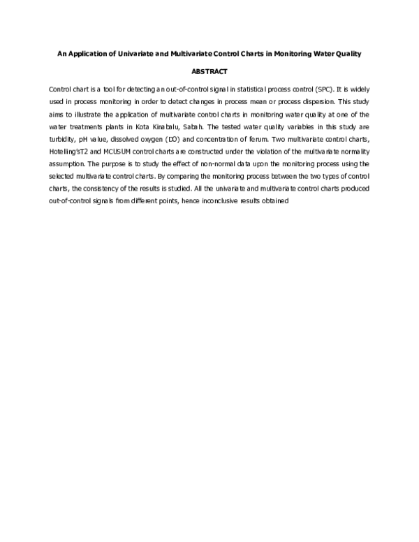 Pdf An Application Of Univariate And Multivariate Control Charts In Monitoring Water Quality