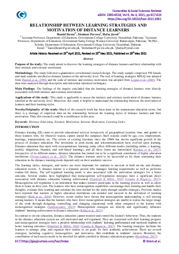 (PDF) Relationship Between Learning Strategies and Motivation of ...