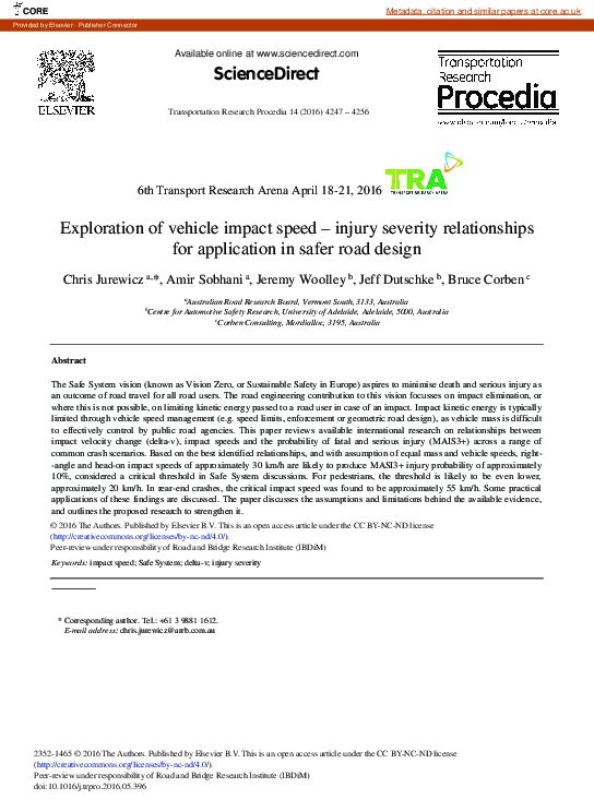 (PDF) Exploration of Vehicle Impact Speed – Injury Severity ... (PDF) Exploration of Vehicle Impact Speed – Injury Severity ...