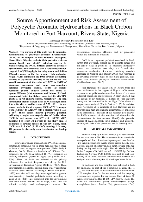 (PDF) Source Apportionment and Risk Assessment of Polycyclic Aromatic Hydrocarbons in Black ...