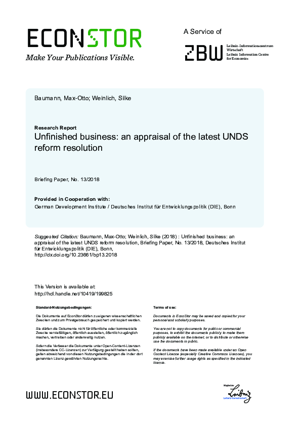 (PDF) Unfinished business: an appraisal of the latest UNDS reform ...