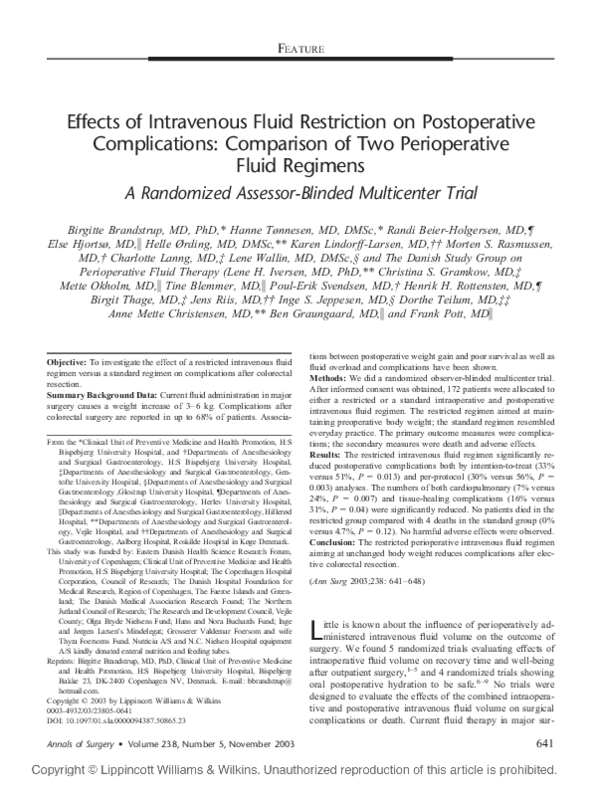 (PDF) Effects of Intravenous Fluid Restriction on Postoperative ...