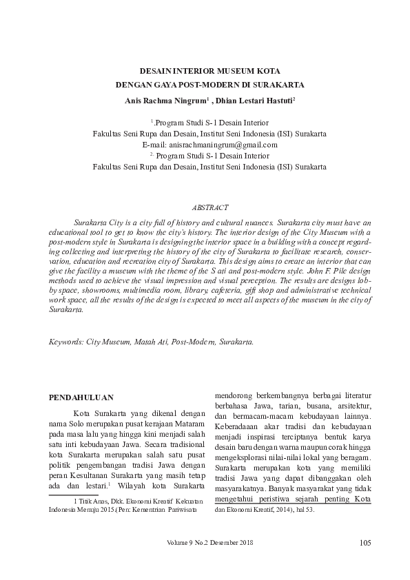 (PDF) Desain Interior Museum Kota Dengan Gaya Post-Modern DI Surakarta