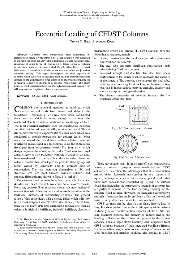 (PDF) Eccentric Loading Of Cfdst Columns