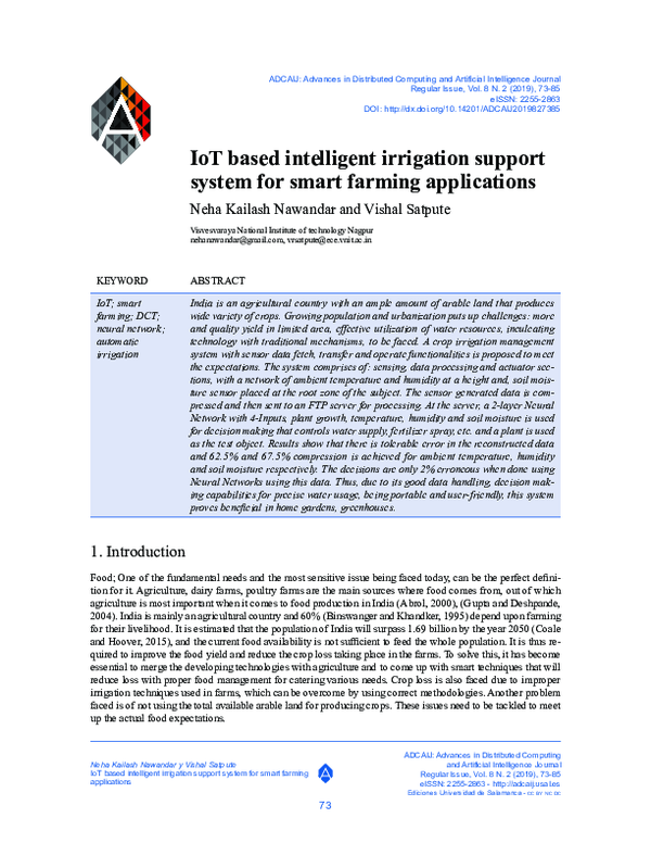 (PDF) IoT based intelligent irrigation support system for smart farming ...