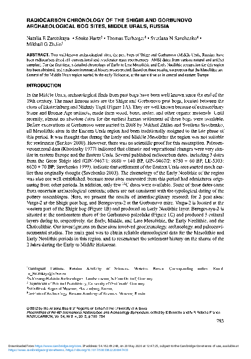 (PDF) Radiocarbon Chronology of the Shigir and Gorbunovo Archaeological ...
