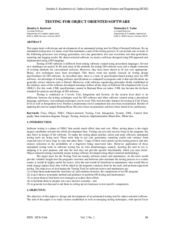 Pdf Testing For Object Oriented Software
