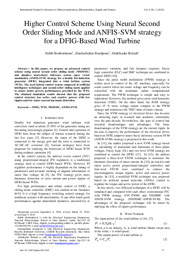 Pdf Higher Control Scheme Using Neural Second Order Sliding Mode And Anfis Svm Strategy For A