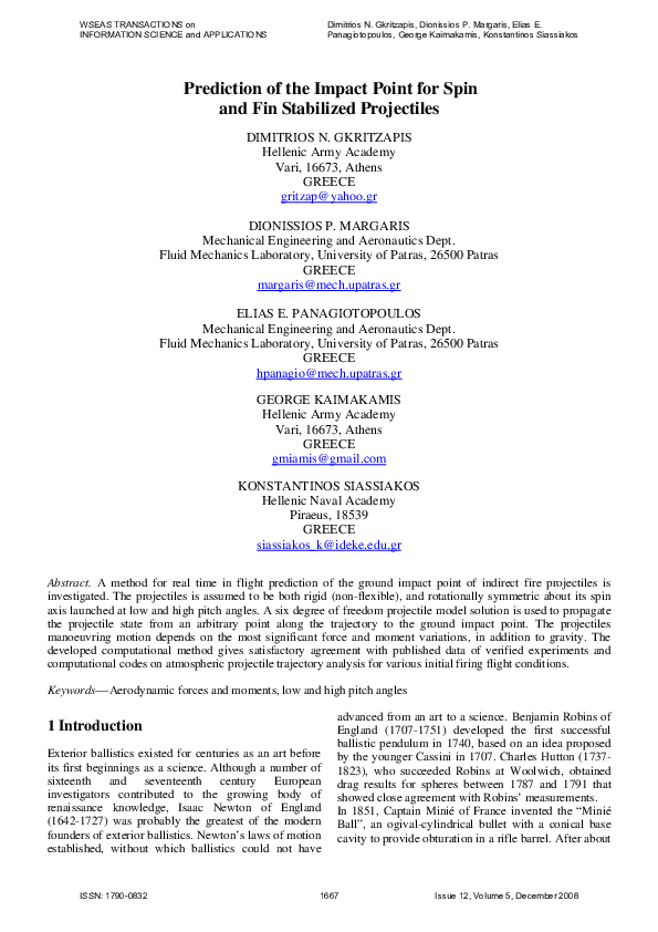 (PDF) Prediction of the impact point for spin and fin stabilized ...