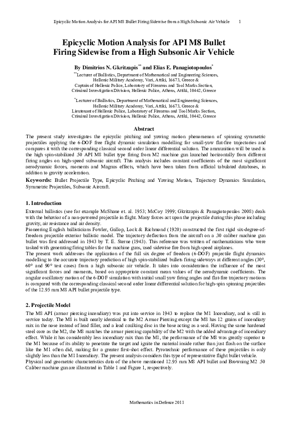 (PDF) Epicyclic Motion Analysis for API M8 Bullet Firing Sidewise from ...