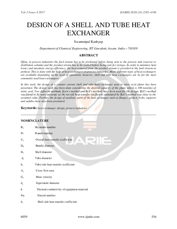 (PDF) Design of a Shell and Tube Heat Exchanger