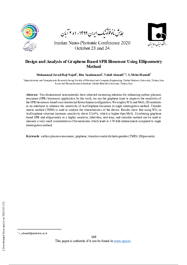 (PDF) Design and Analysis of Graphene Based SPR Biosensor Using ...