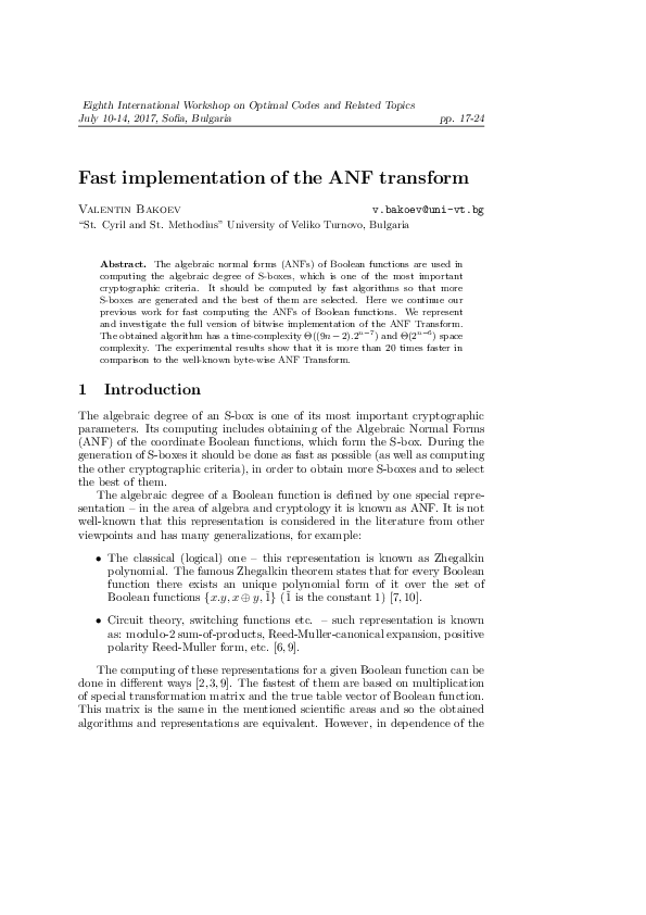 (PDF) Fast implementation of the ANF transform