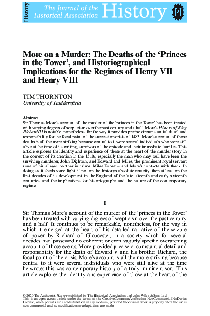 (PDF) More on a Murder: The Deaths of the ‘Princes in the Tower’, and ...