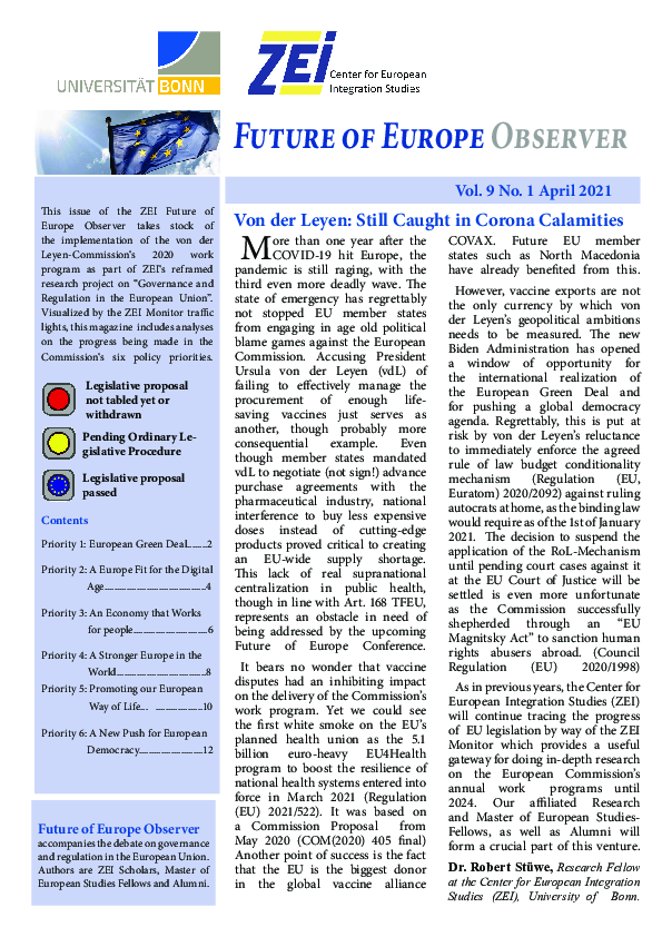 (PDF) ZEI Future of Europe Observer Vol. 9 No. 1/2021 - Von der Leyen ...