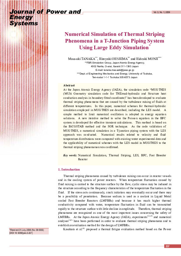 (PDF) Numerical Simulation of Thermal Striping Phenomena in a T ...
