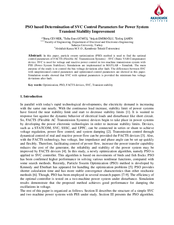 (PDF) PSO based Determination of SVC Control Parameters for Power System Transient Stability ...