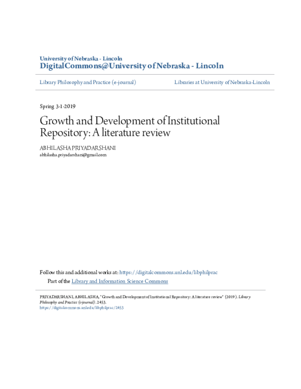 (PDF) Growth and Development of Institutional Repository: A literature ...
