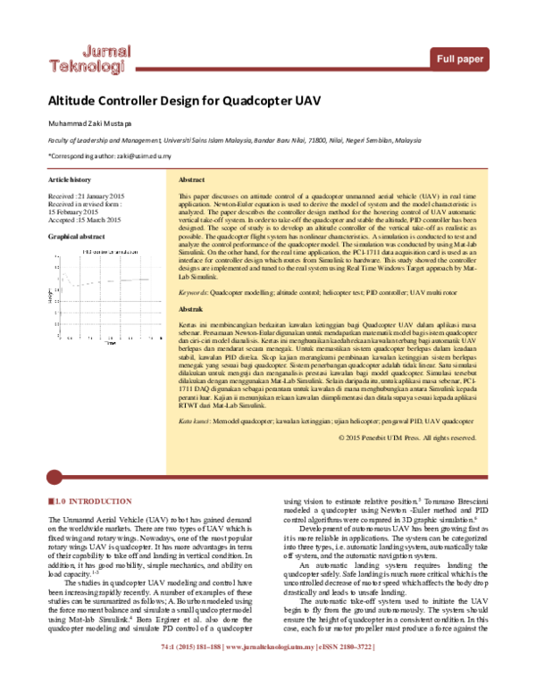 (PDF) Altitude Controller Design for Quadcopter UAV