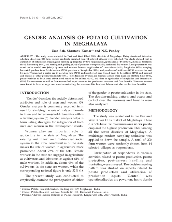 (PDF) Gender Analysis of Potato Cultivation in Meghalaya