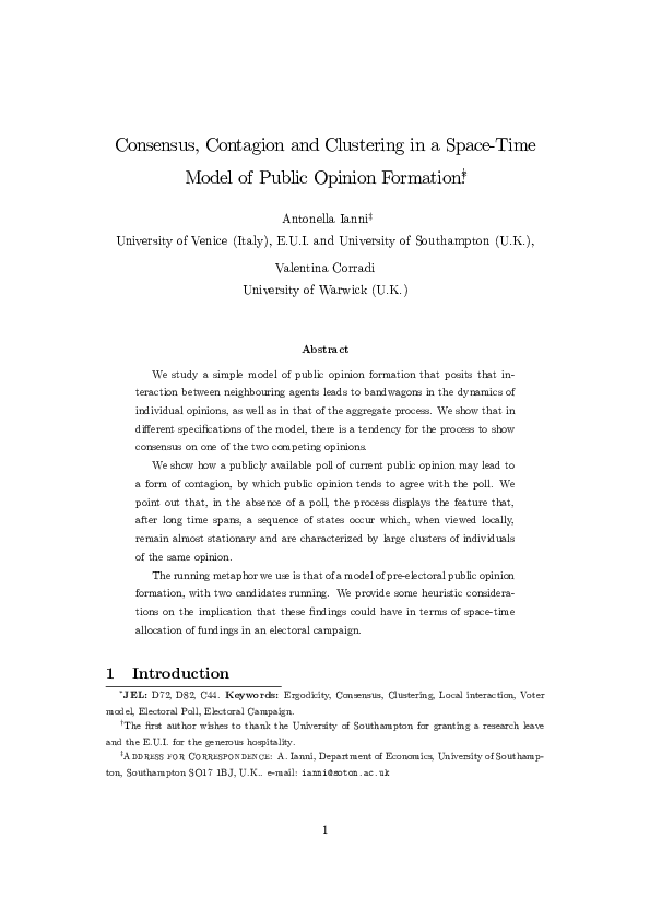 (PDF) Consensus, contagion and clustering in a space-time model of ...