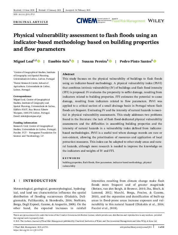 (PDF) Physical vulnerability assessment to flash floods using an indicator‐based methodology ...