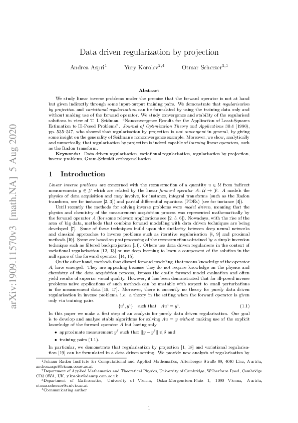 (PDF) Data driven regularization by projection