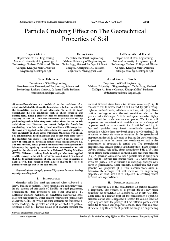 (PDF) Particle Crushing Effect on The Geotechnical Properties of Soil