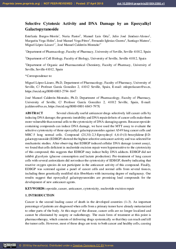 (PDF) Cytotoxic Effects of Epoxyalkyl Galactopyranosides