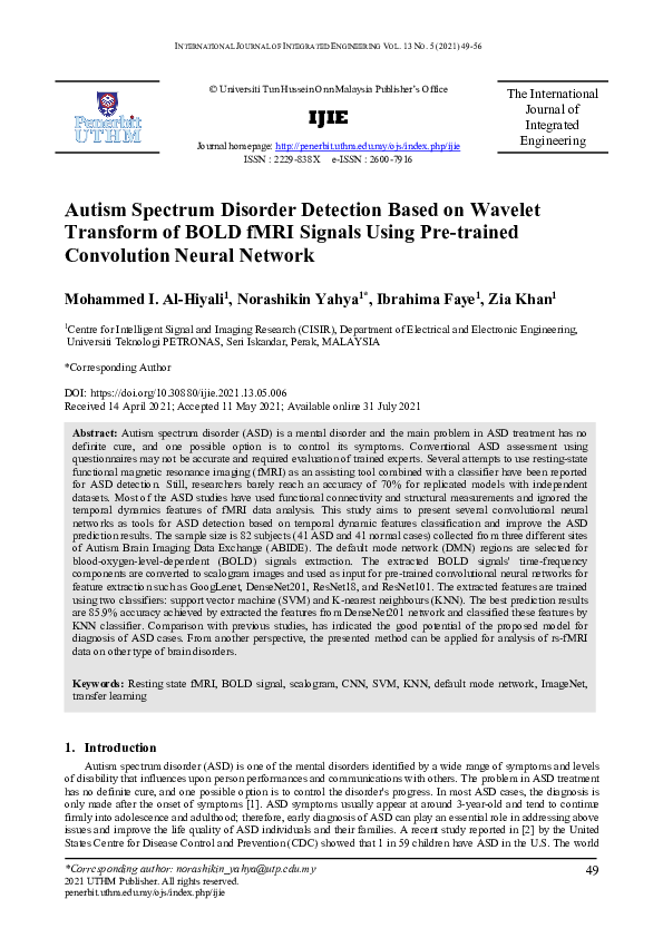 (PDF) Autism Spectrum Disorder Detection Based on Wavelet Transform of BOLD fMRI Signals Using ...