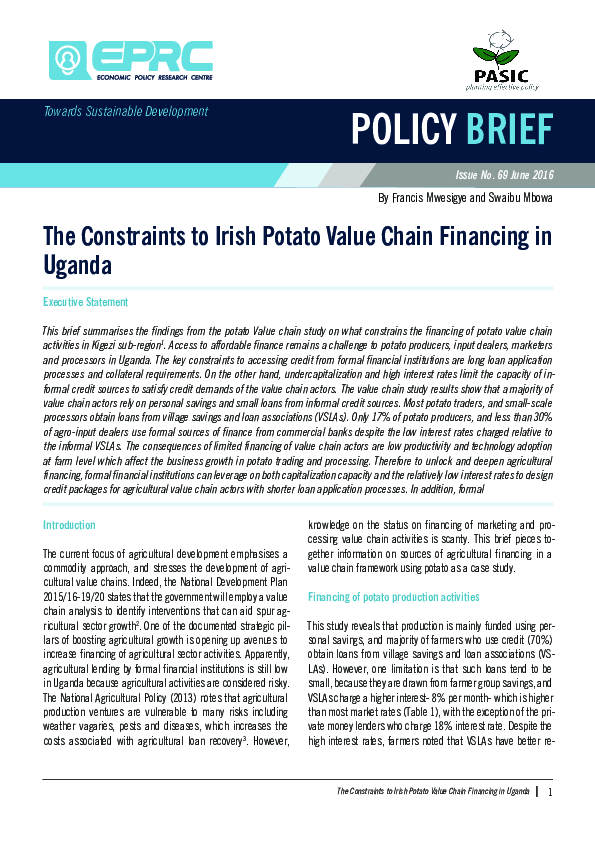 (PDF) The Constraints to Irish Potato Value Chain Financing in Uganda