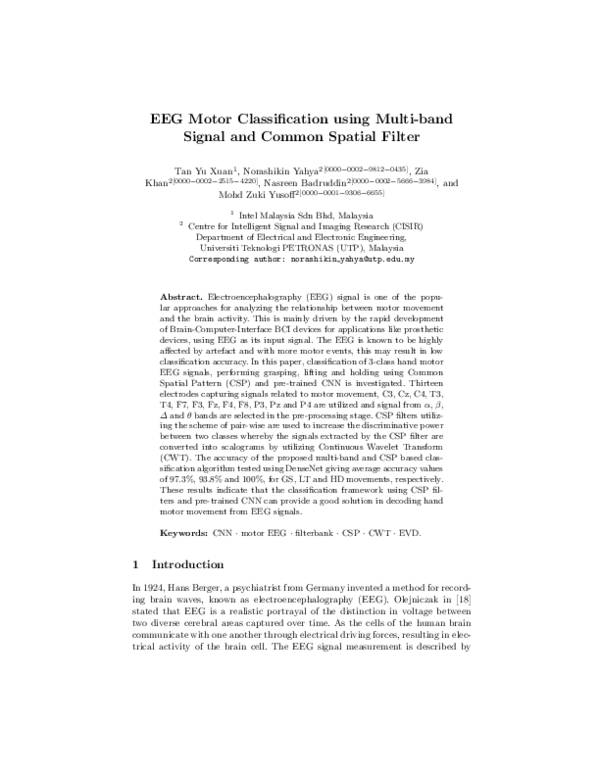 (PDF) EEG Motor Classification using Multi-band Signal and Common Spatial Filter