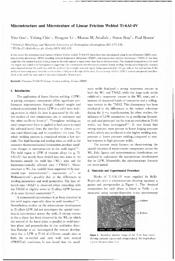 (PDF) Microstructure and Microtexture of Linear Friction Welded Ti-6 Al-4 V