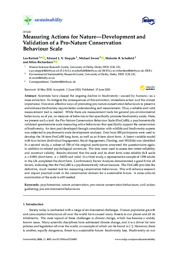 (PDF) Measuring Actions for Nature—Development and Validation of a Pro ...
