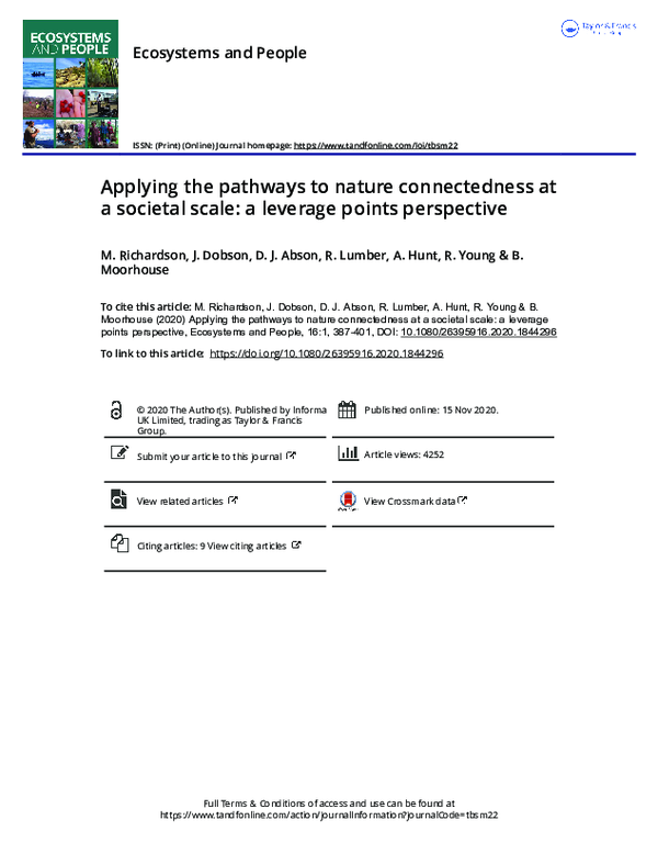(PDF) Applying the pathways to nature connectedness at a societal scale ...
