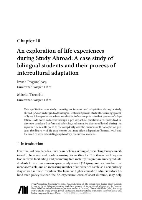 (PDF) An Exploration Of Life Experiences During Study Abroad: A Case ...