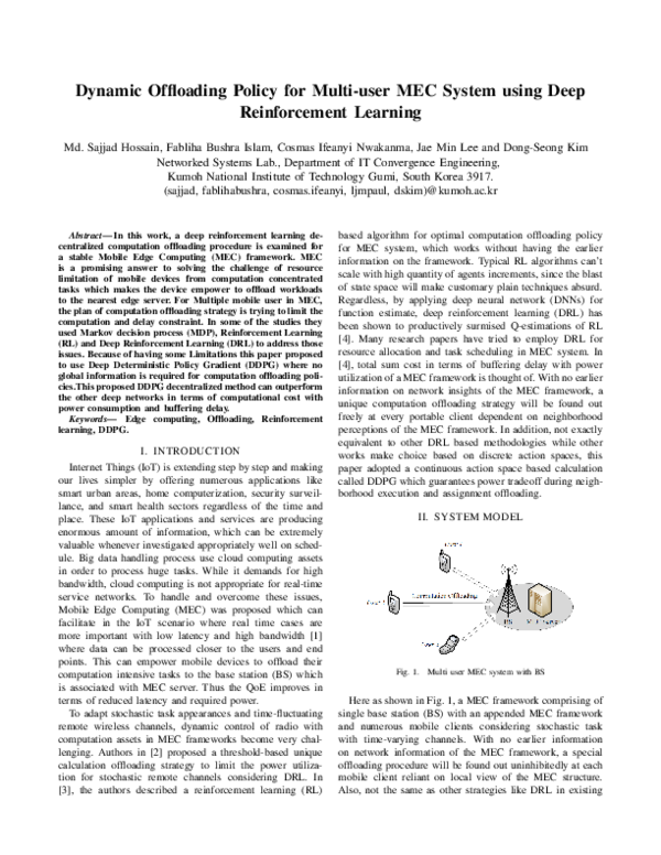 (PDF) Dynamic Offloading Policy for Multi-user MEC System using Deep Reinforcement Learning