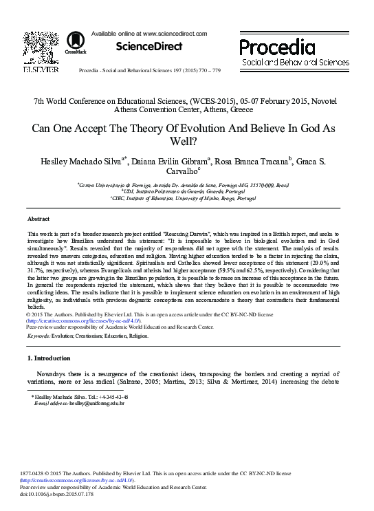 (PDF) Can One Accept the Theory of Evolution and Believe in God as Well ...