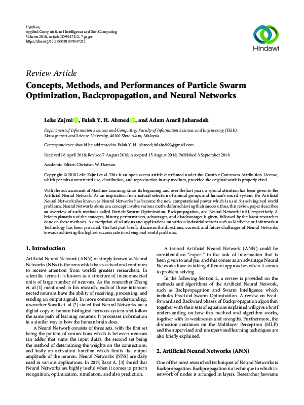 Pdf Concepts Methods And Performances Of Particle Swarm Optimization Backpropagation And