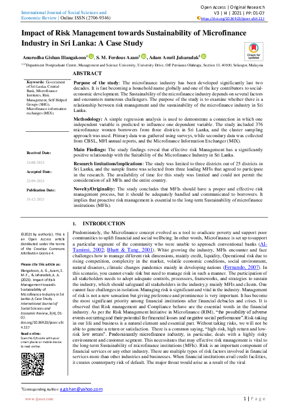 (PDF) Impact of Risk Management towards Sustainability of Microfinance ...