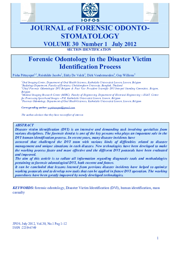 (PDF) Forensic odontology in the disaster victim identification process