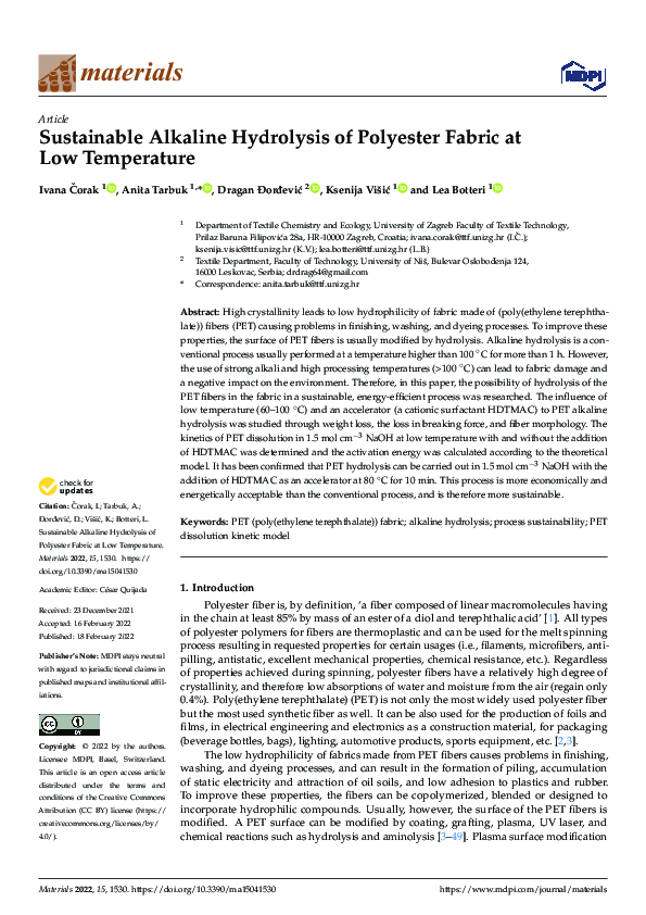 (PDF) Sustainable Alkaline Hydrolysis of Polyester Fabric at Low ...