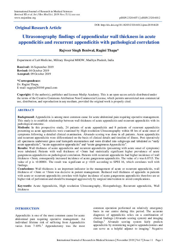 (PDF) Ultrasonography findings of appendicular wall thickness in acute ...