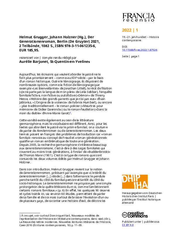 (PDF) CR Helmut Grugger, Johann Holzner (Hg.), Der Generationenroman ...