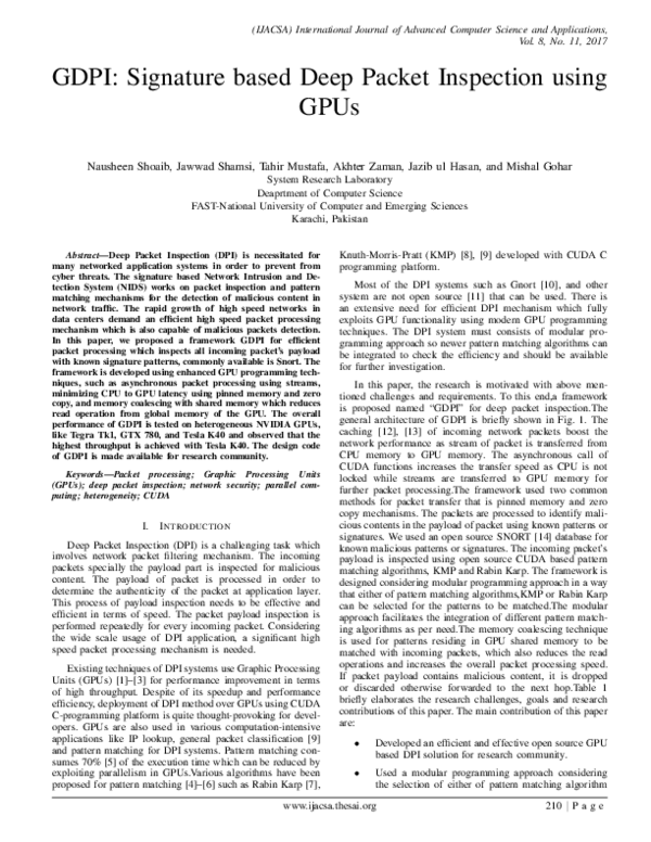 (PDF) GDPI: Signature based Deep Packet Inspection using GPUs