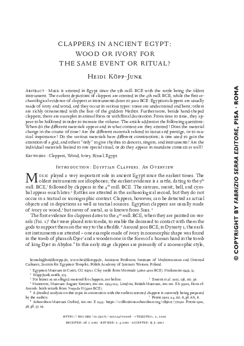 (PDF) CLAPPERS IN ANCIENT EGYPT: WOOD OR IVORY FOR THE SAME EVENT OR RITUAL