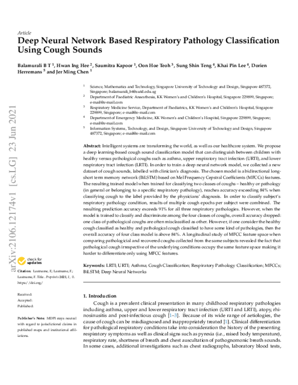 (PDF) Deep Neural Network Based Respiratory Pathology Classification Using Cough Sounds