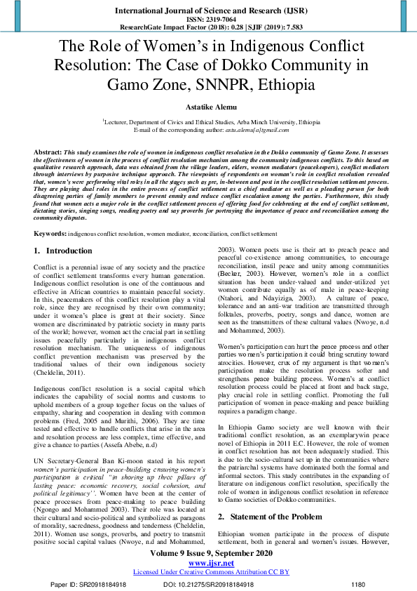 (PDF) The Role of Women‟s in Indigenous Conflict Resolution: The Case of Dokko Community in Gamo ...